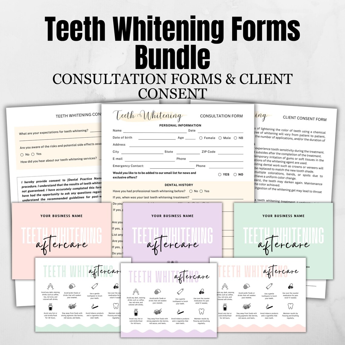 Editable Teeth Whitening Consent Forms Bundle,dental Consent Form ...