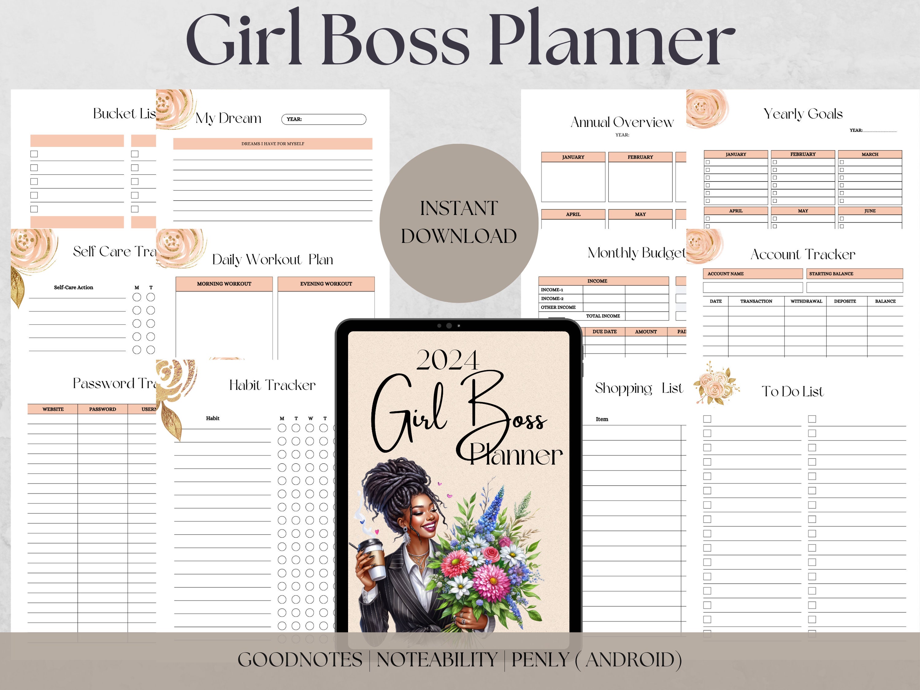 Printable Girl Boss Planner, 2024 Planner,2024 Daily,weekly Monthly ...
