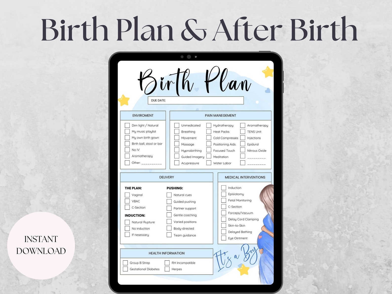 Printable Birth Plan,after Birth Plan Checklist,labor and Delivery ...