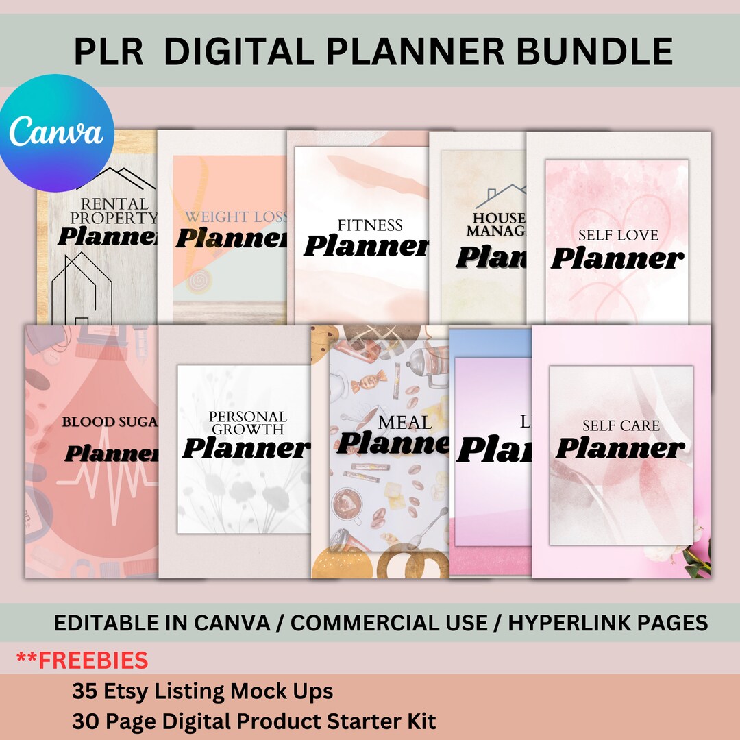 PLR Planner Templates Bundle Editable Canva Templates Hyperlink Planner ...