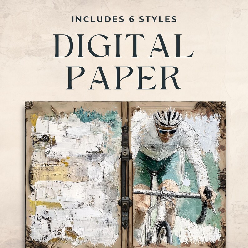Bike Junk Journal Pages Digital Papers Vintage Tour France Countryside ...