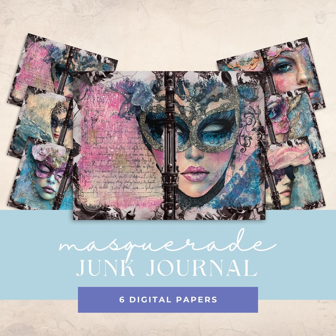 Masquerade Ball Junk Journal Pages Digital Papers Vintage Floral ...