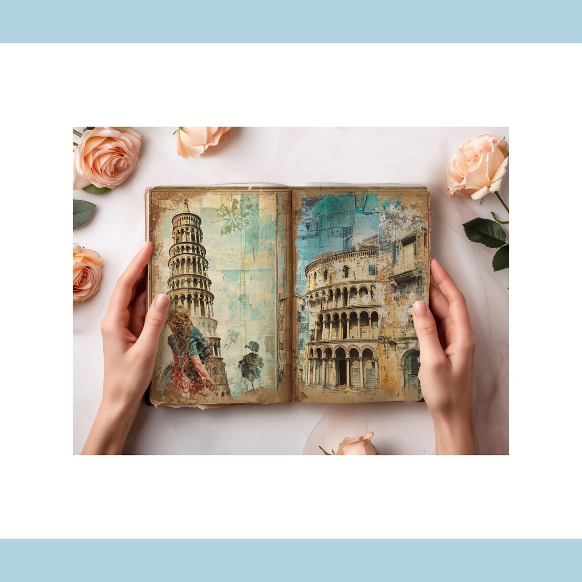 Italian Junk Journal Pages Digital Papers Rome Pisa Colosseum Italy ...