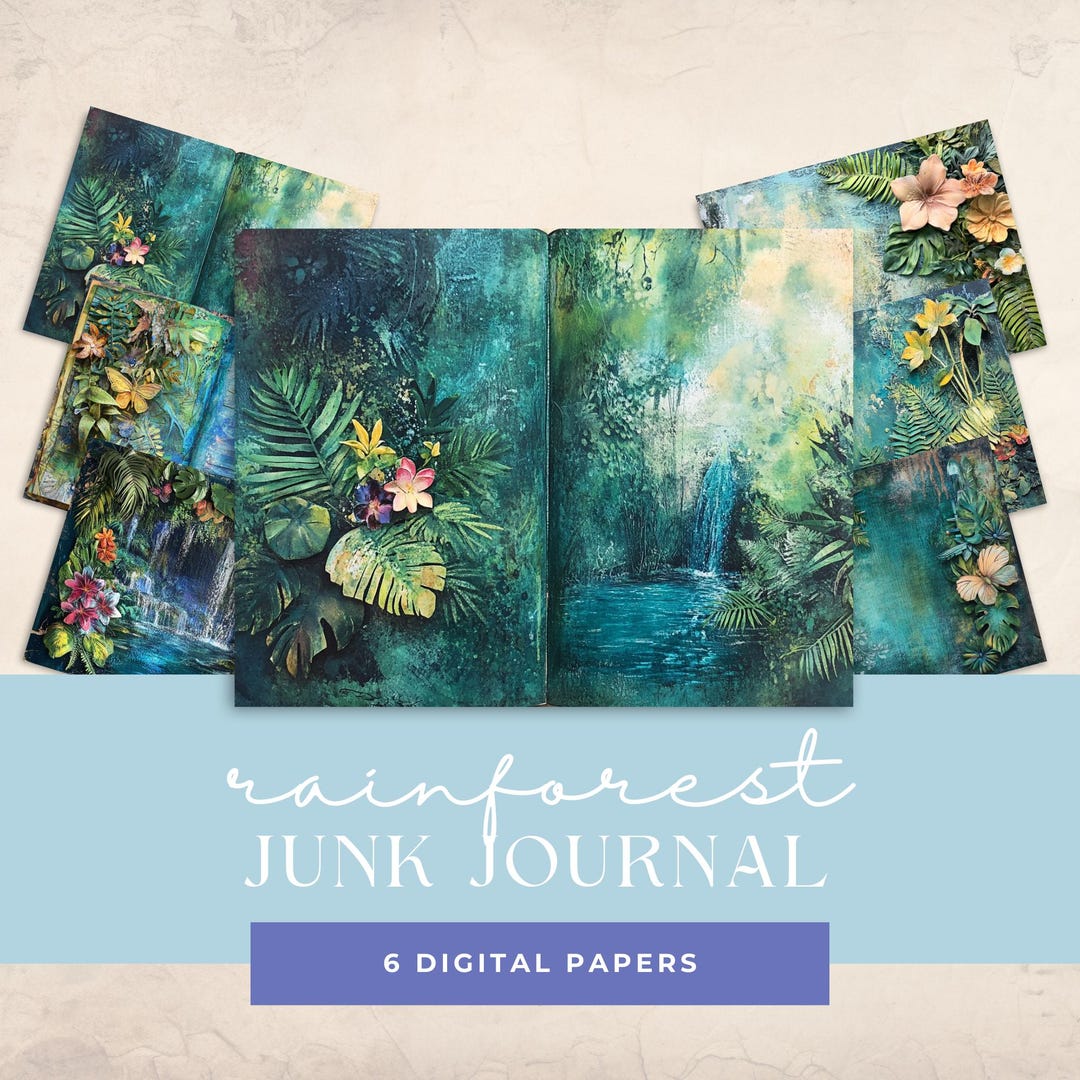Rainforest Junk Journal Pages Lush Green Waterfall Papers INSTANT ...