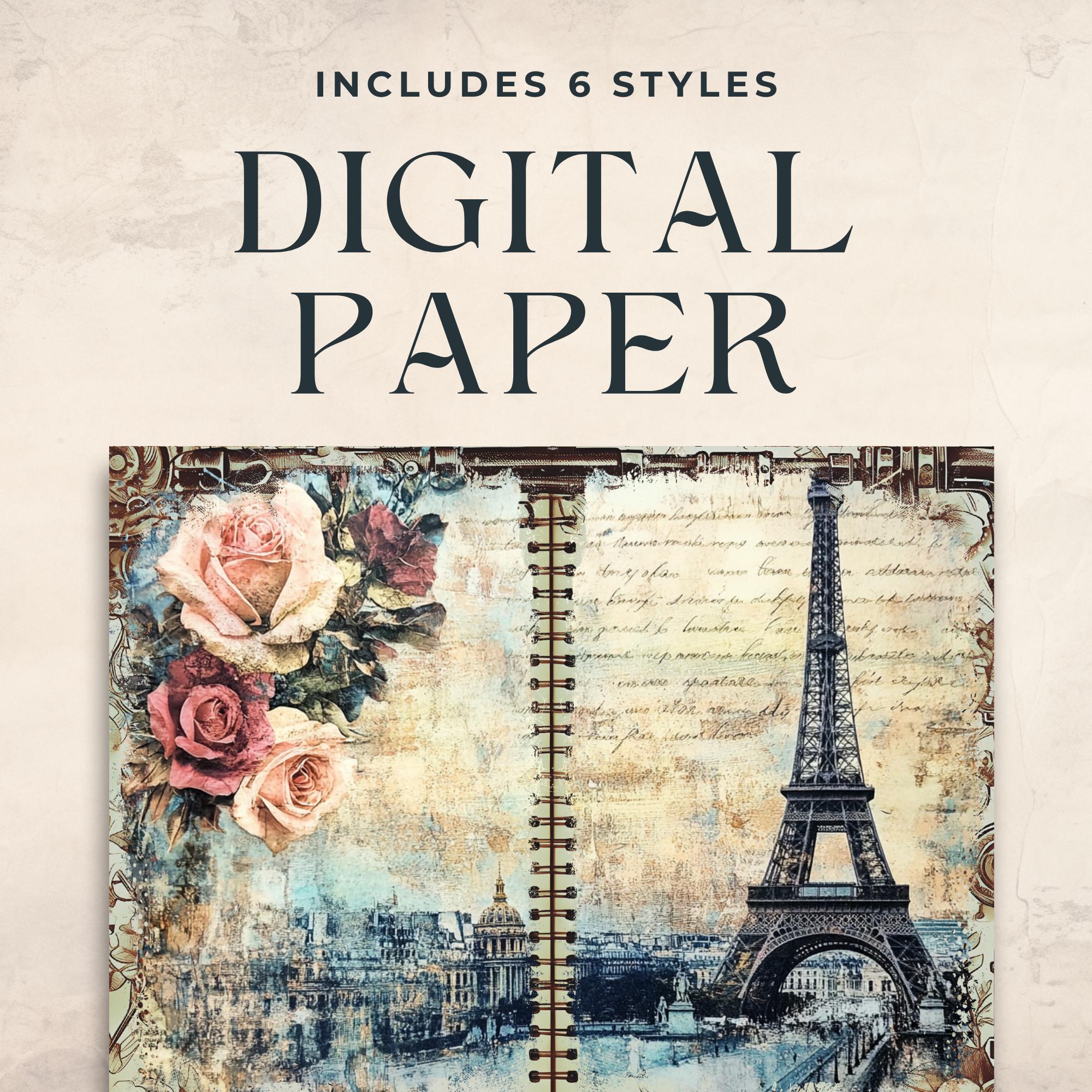 French Junk Journal Pages Digital Papers Paris Parisienne Eiffel Tower ...