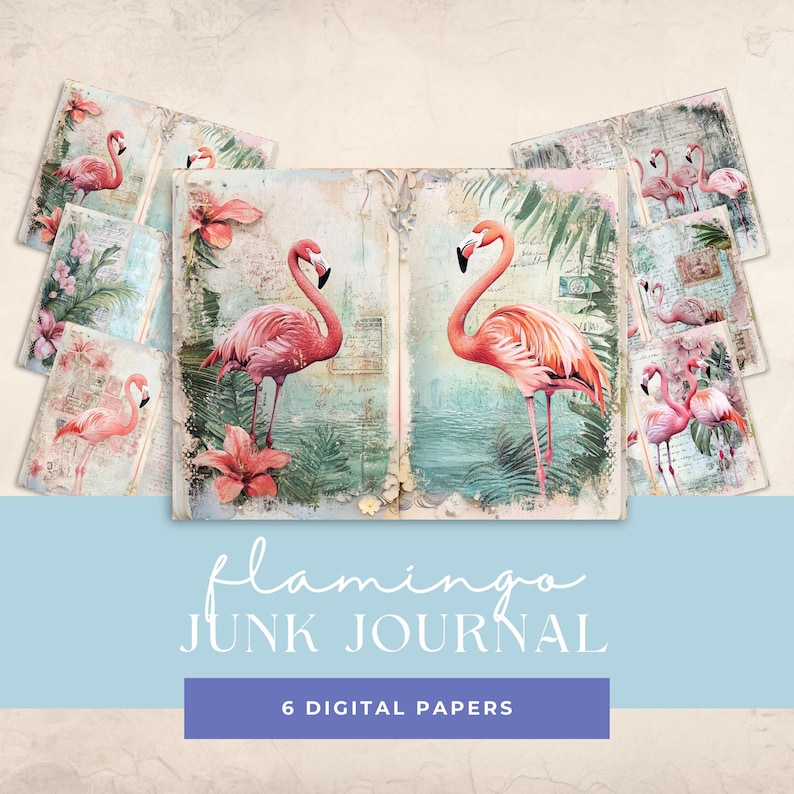 Tropical Flamingo Junk Journal Printable Page Birds Pink Junk Journal ...