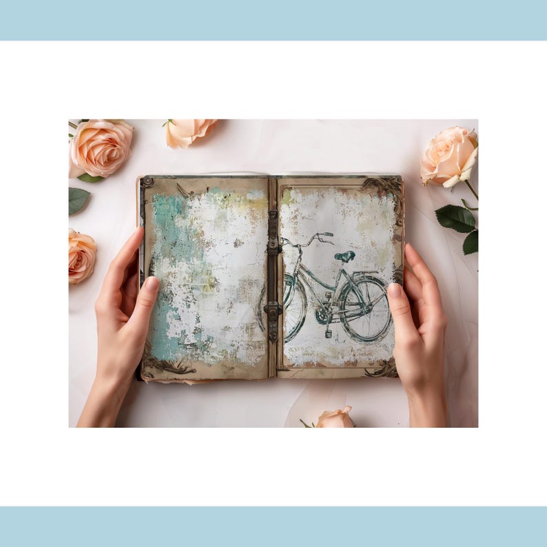 Bike Junk Journal Pages Digital Papers Vintage Tour France Countryside ...