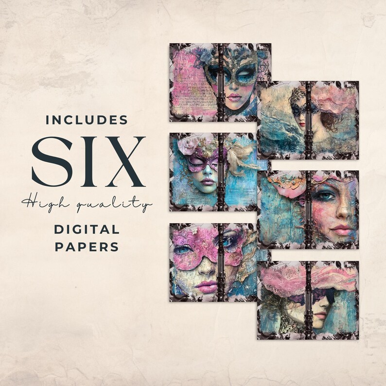 Masquerade Ball Junk Journal Pages Digital Papers Vintage Floral ...