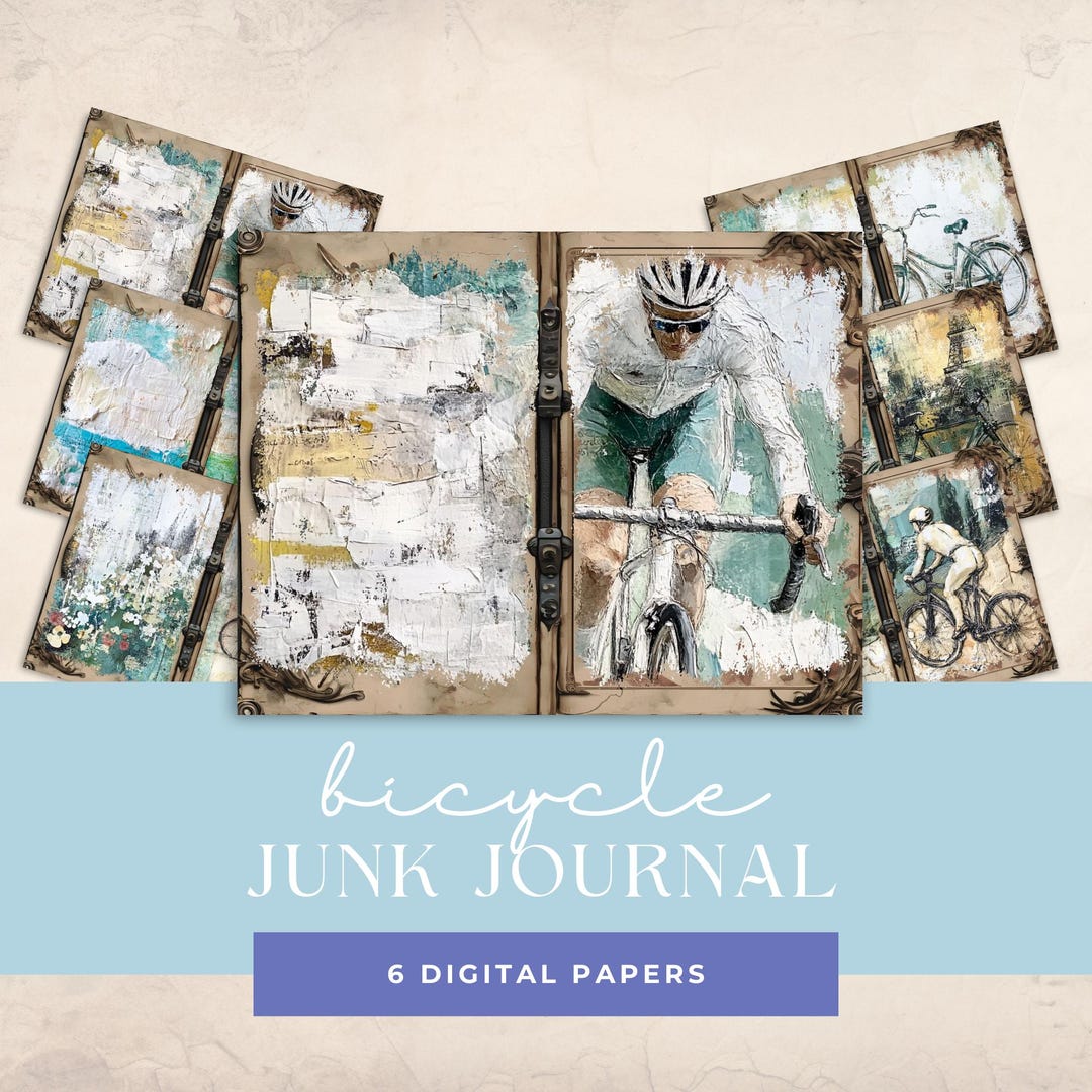 Bike Junk Journal Pages Digital Papers Vintage Tour France Countryside ...