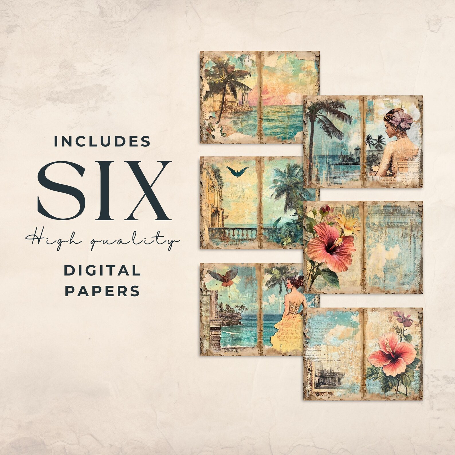 Hawaii Junk Journal Pages Digital Papers Tropical Vintage Sea Ocean ...