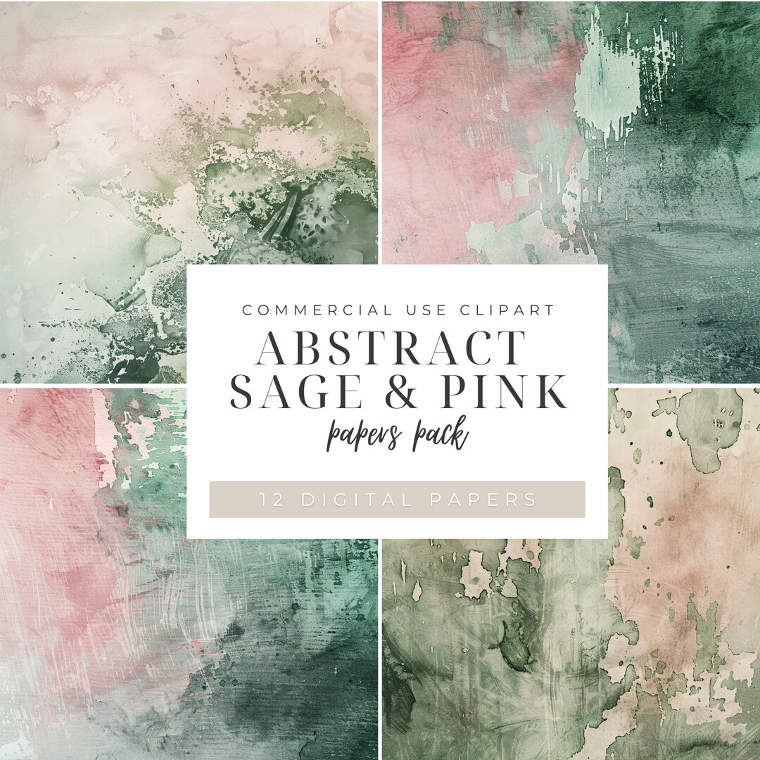 DIGITAL PAPERS Sage Green and Dusty Pink Texture Digital Artwork ...