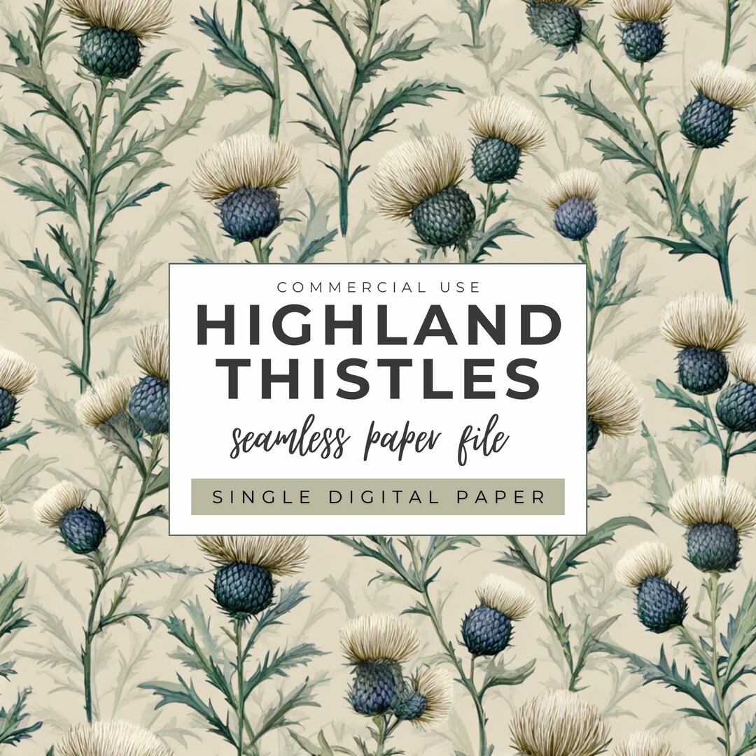 Thistle Seamless Pattern Repeat - Wild Thistles Meadow Flowers - Green ...