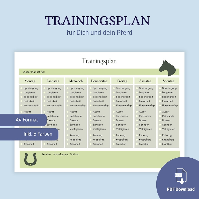 Training Plan Template Training Plan for Horses Weekly Planner PDF File ...