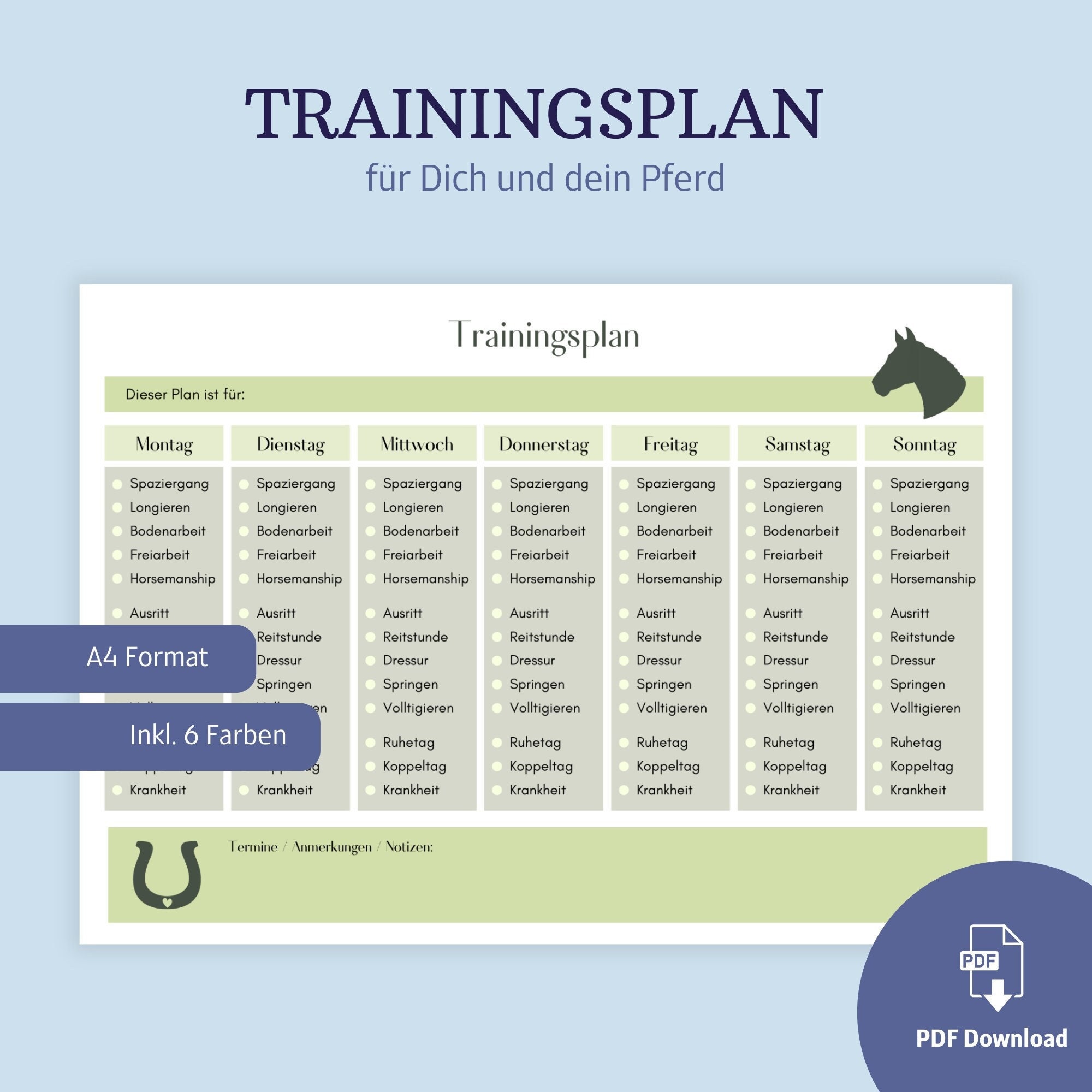 Training Plan Template Training Plan for Horses Weekly Planner PDF File ...