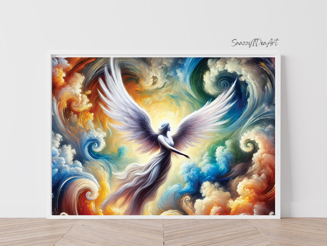 Wings of Eternity Art Print - the Graceful Angel Amidst the Vibrant ...