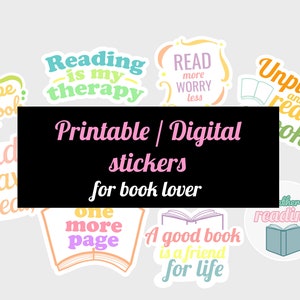Bookworm Sticker Set, Digital Printable Stickers, Book Lover Gift ...