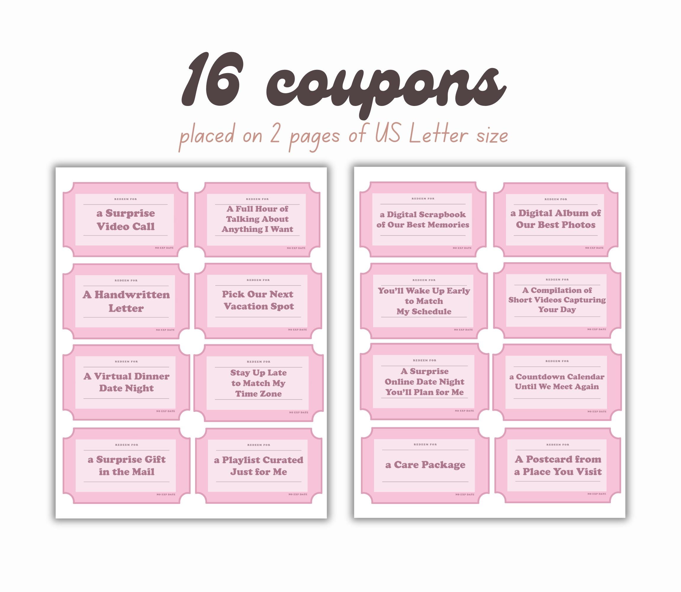 Printable Love Coupons Long Distance Relationship, Valentine Gift, Gift ...