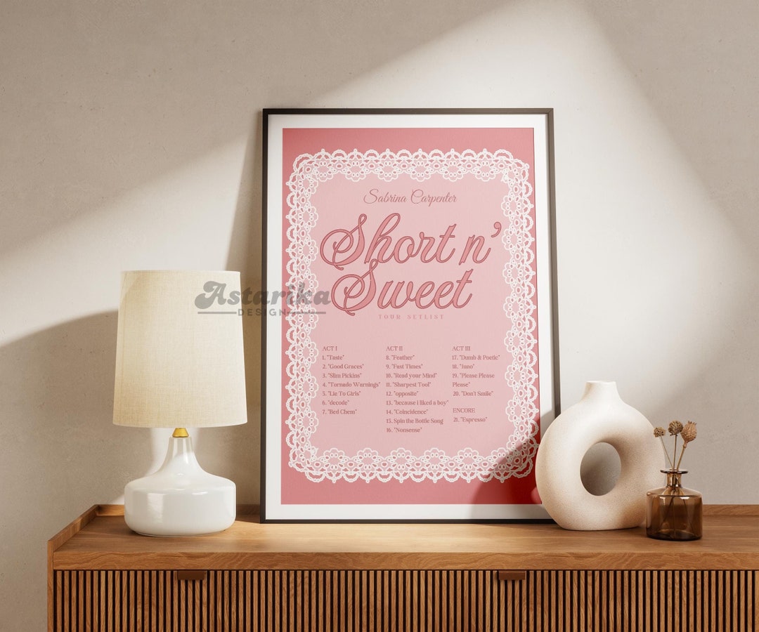 Sabrina Carpenter Short N Sweet Tour Setlist Printable Wall Art, Pink ...