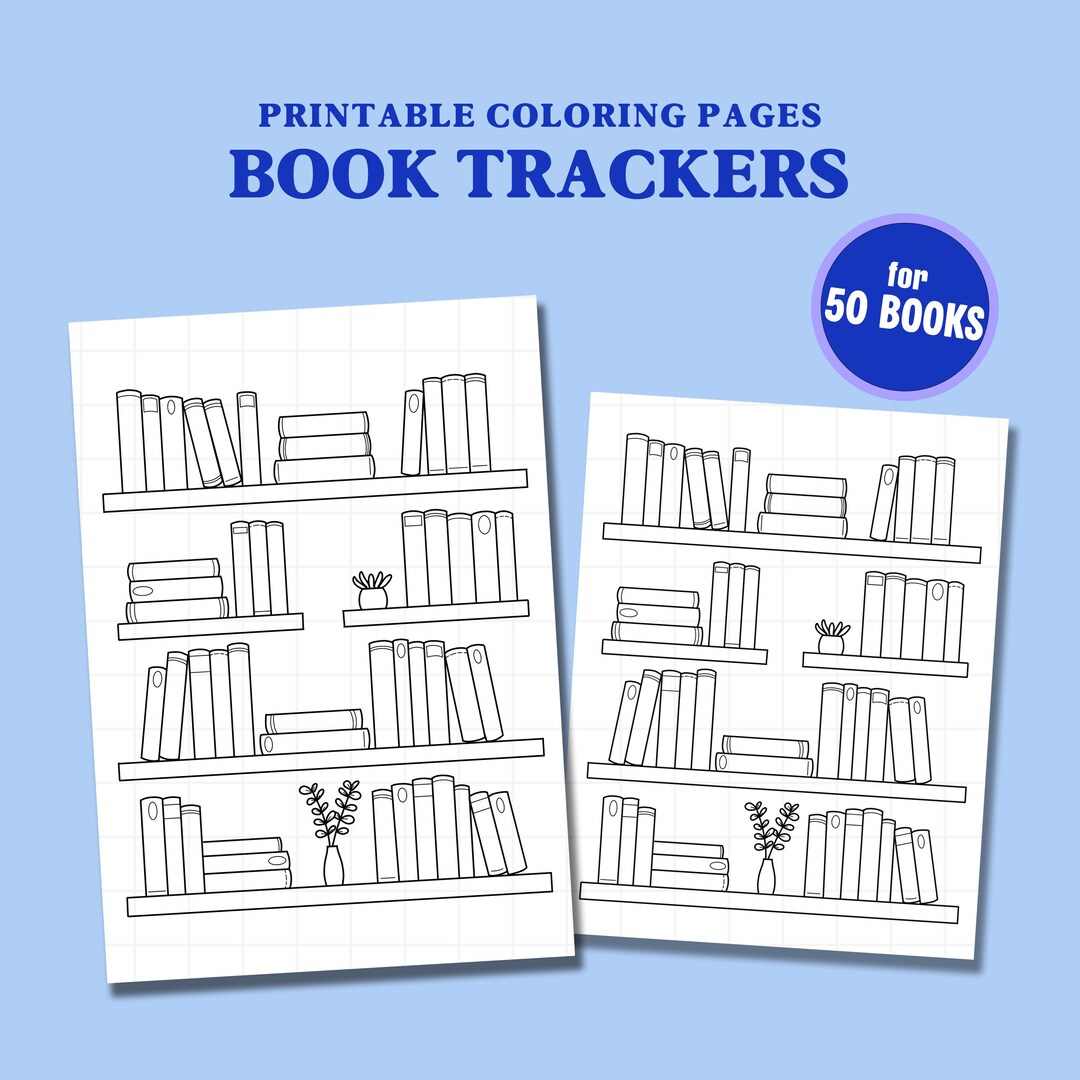 50 Book Trackers Coloring Page | Bookshelf Log for Reading Journal ...