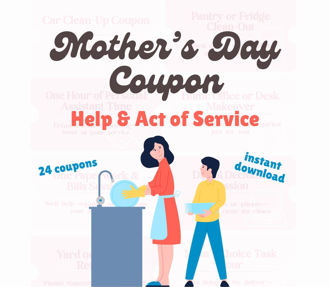 Printable Love Coupon Mother's Day Gift Help and Act of Service, Long ...