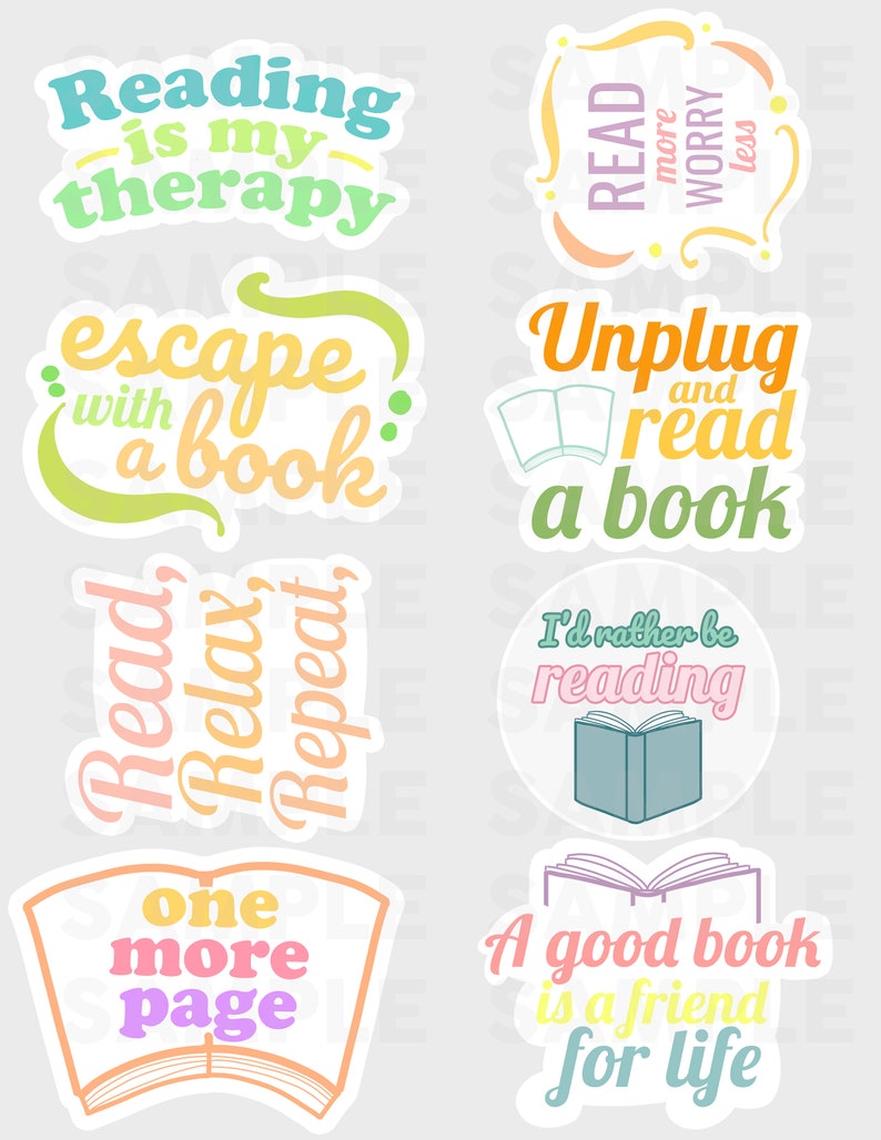 Bookworm Sticker Set, Digital Printable Stickers, Book Lover Gift ...