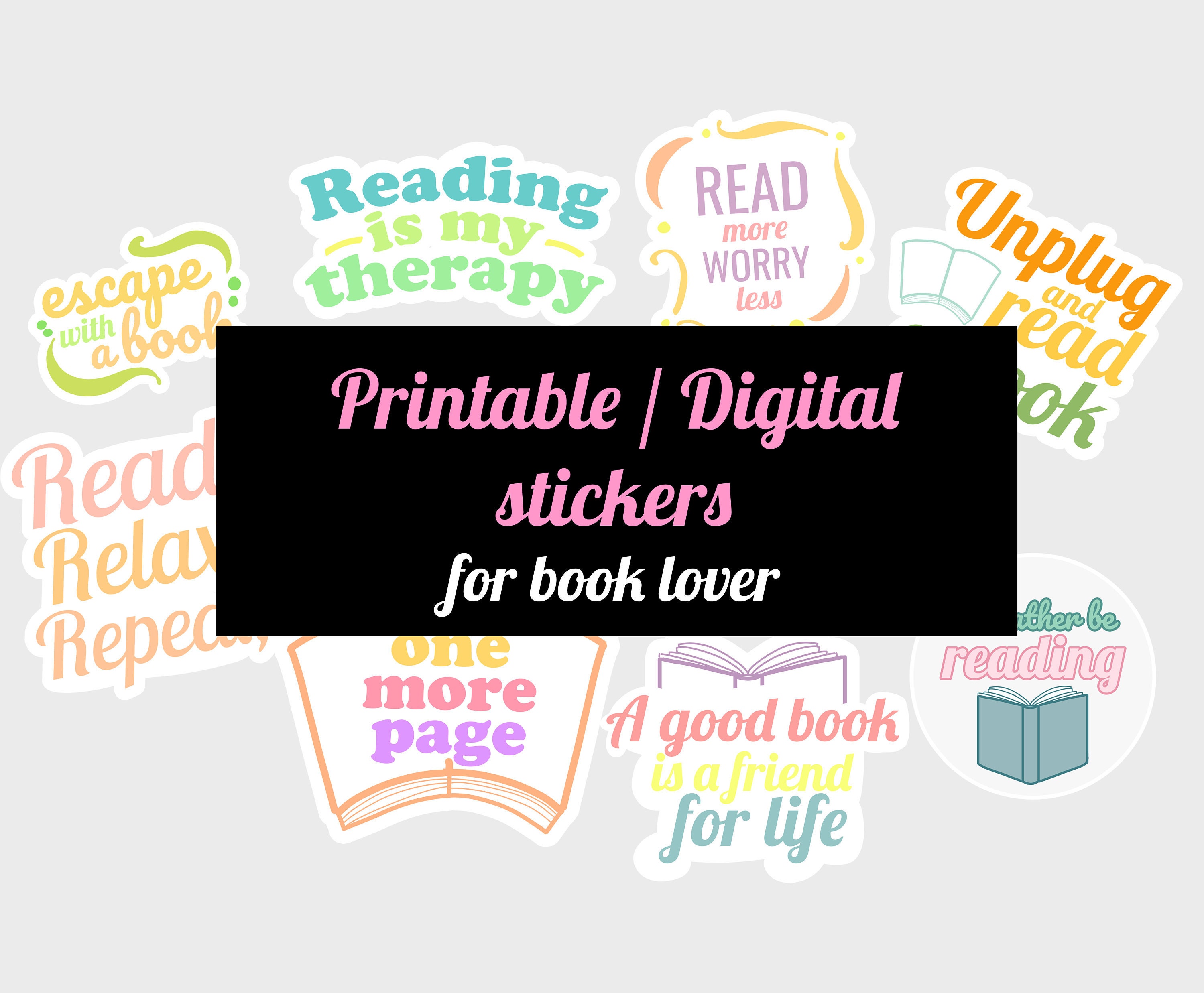 Bookworm Sticker Set, Digital Printable Stickers, Book Lover Gift ...