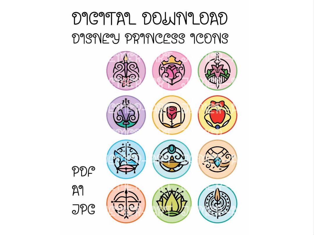 12 Disney Princess Logo Icons Vector Svg PDF JPG .ai - Etsy