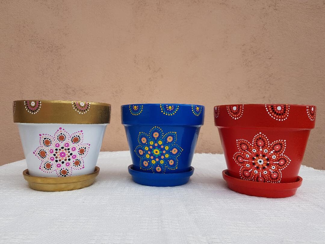 6 Inch Ceramic Planter Indoor Plant Pots Mandala Flower Pots With ...