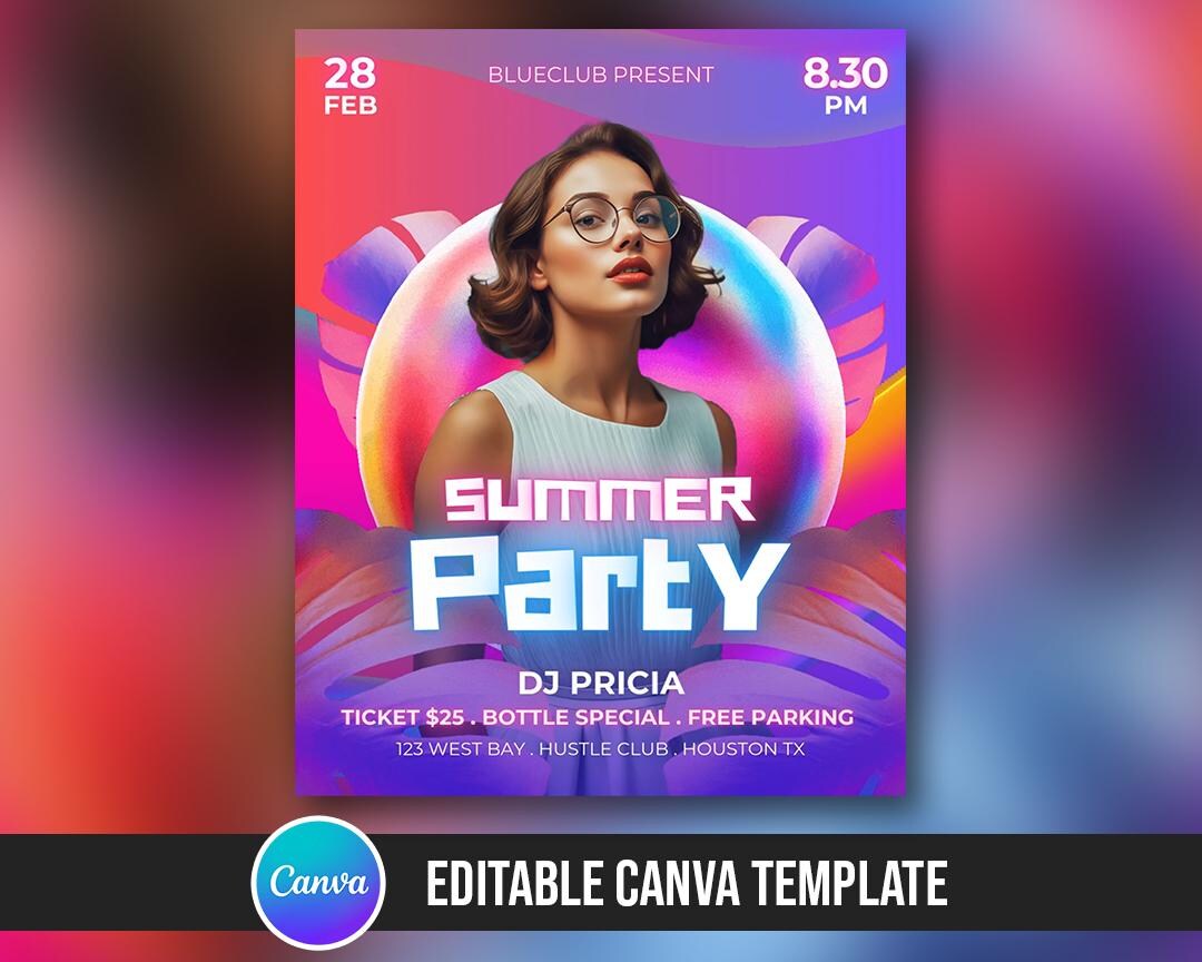 Animation Club Party Flyer Template for Canva, Editable Motion Party ...