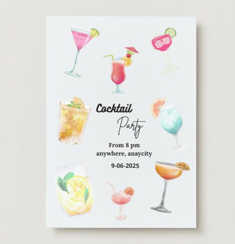 Summer Cocktail Party Invitation | Editable Canva Template (instant ...