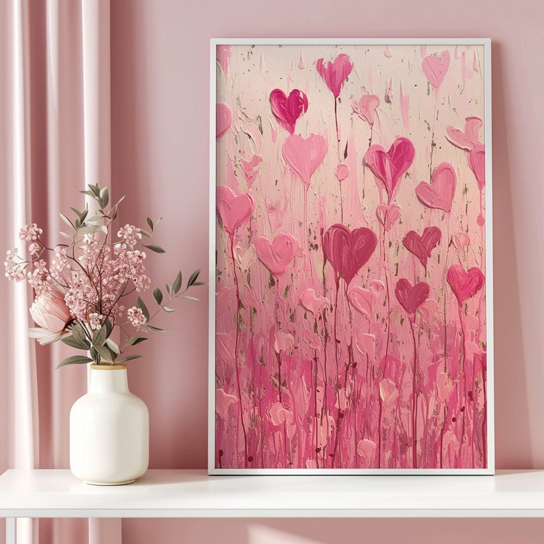 Valentines Day Red Pink Heart Print Valentines Wall Art Vintage ...