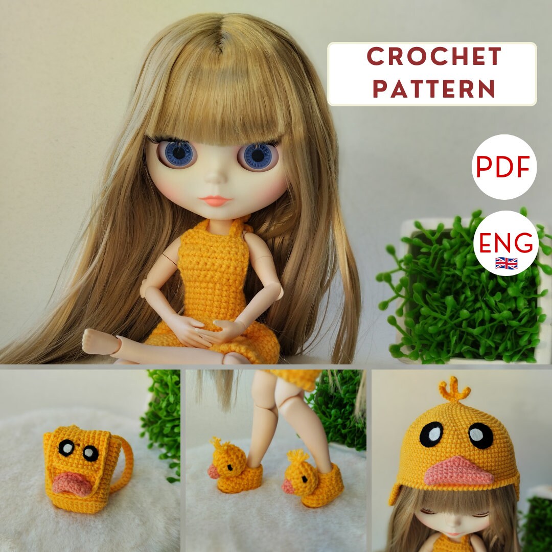 PDF Set for Blythe Crochet Pattern (jumpsuit, Hat, Slippers, Backpack ...