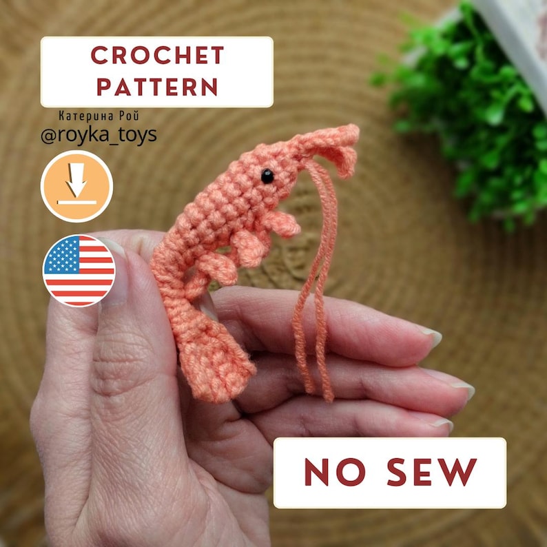 Shrimp Crochet Pattern + Videotutorial Amigurumi PDF Emotional Support ...
