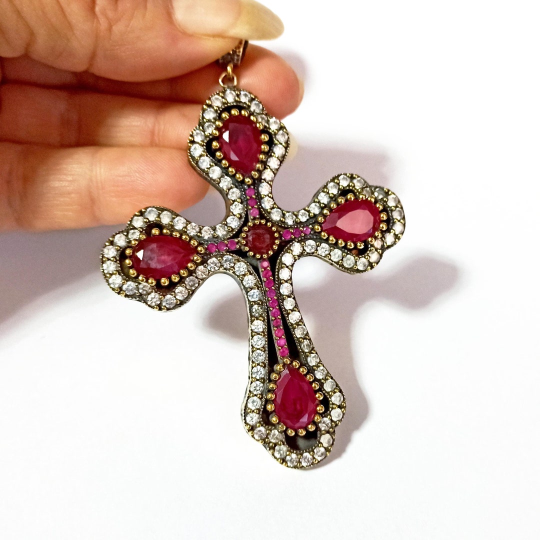 Large Cross Pendant Ruby Red Cross Gift for Her Fashionable Gifts - Etsy