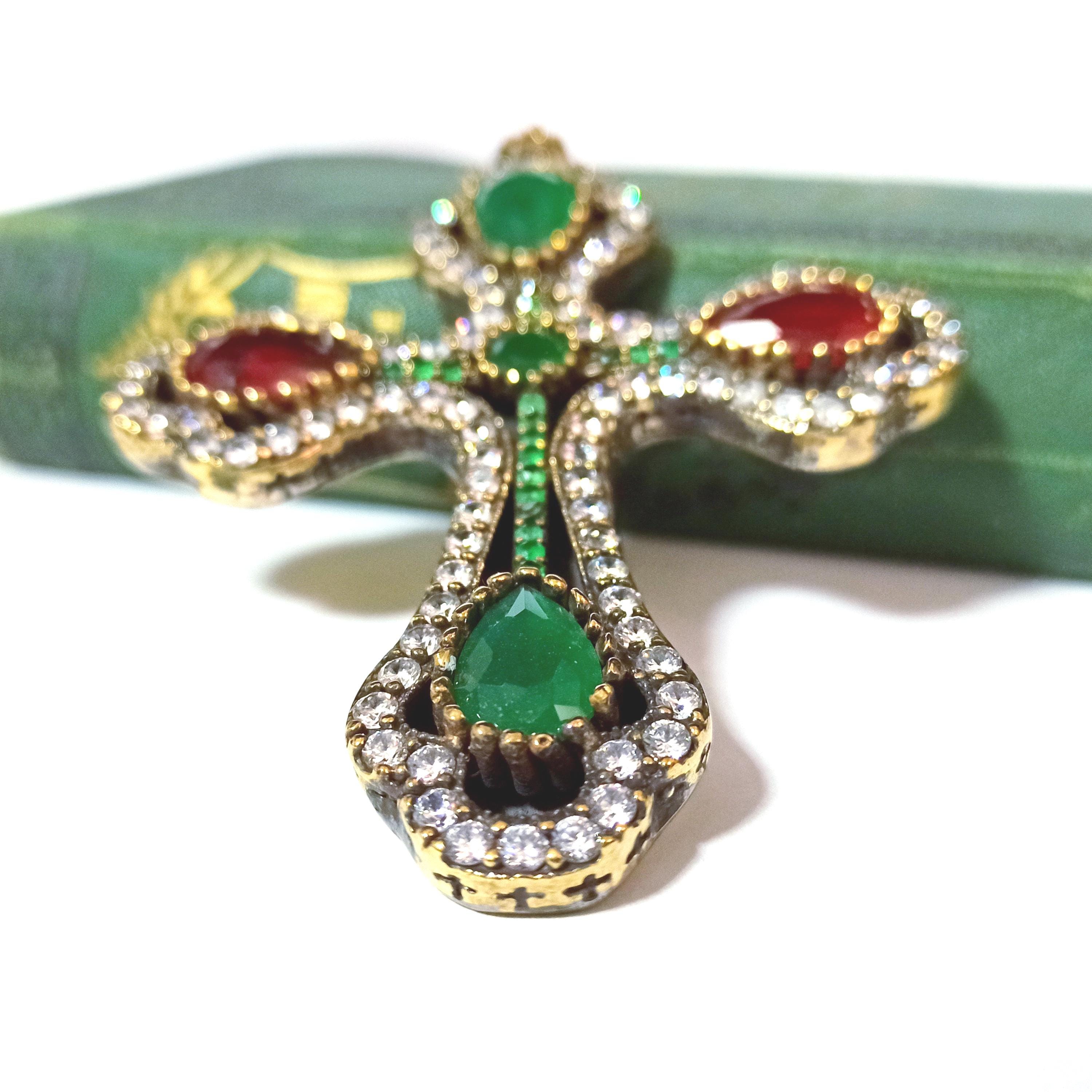 XL Big Cross Pendant Coloured Stone Cross Costume Jewelry Gift for Her ...