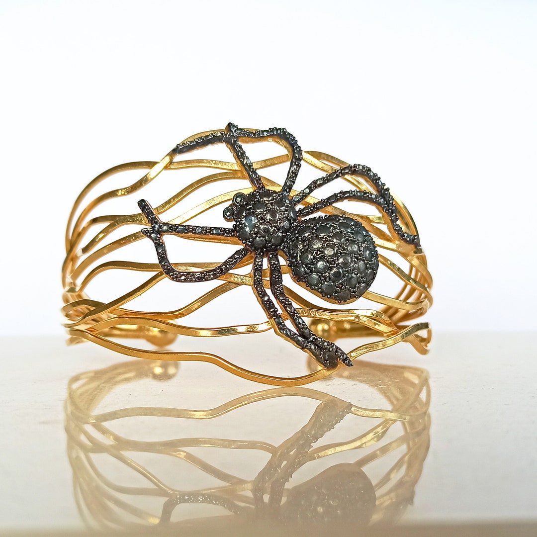 Spider Bracelet Cuff Black Tarantula Spiderweb Bangl Large Gift for Her ...