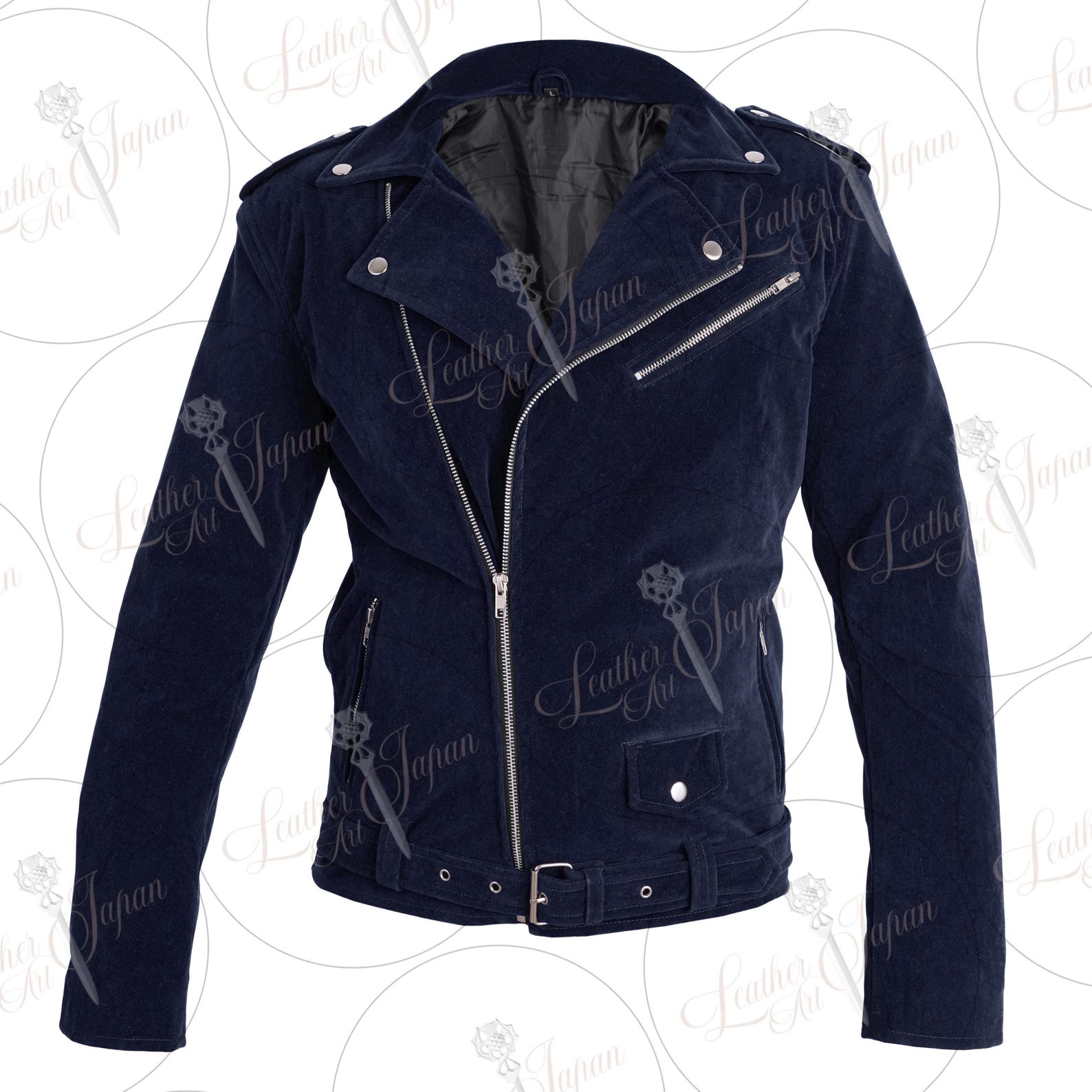 Men Navy Blue Velvet Biker Gothic Classic Steampunk Designer Motorcycle ...