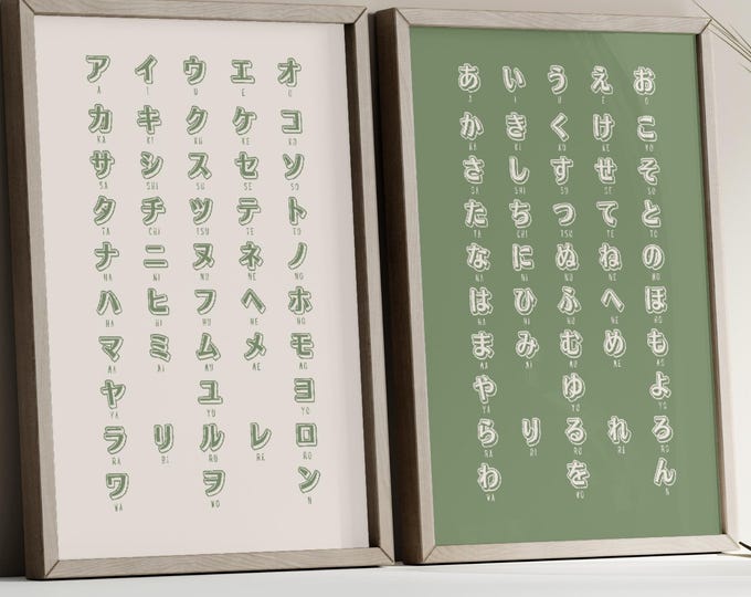 Hiragana Katakana Chart Set of 2, Neutral Color Japanese Alphabet ...