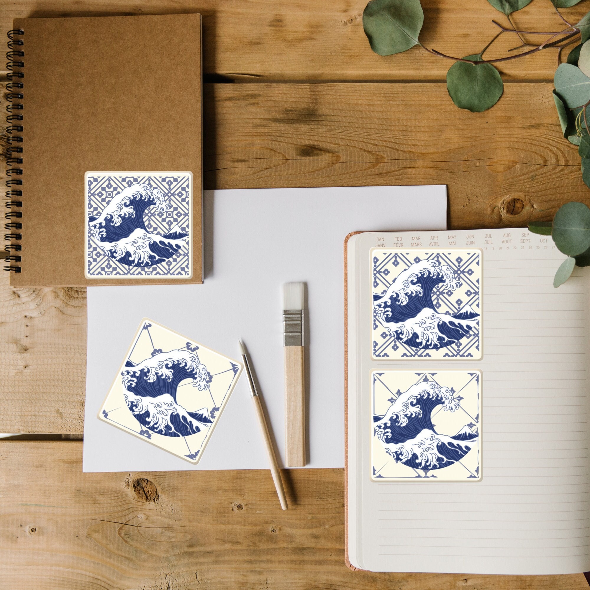 Hokusai Great Wave Stickers Set of 4, Azulejo Stickers, Portuguese Tile ...