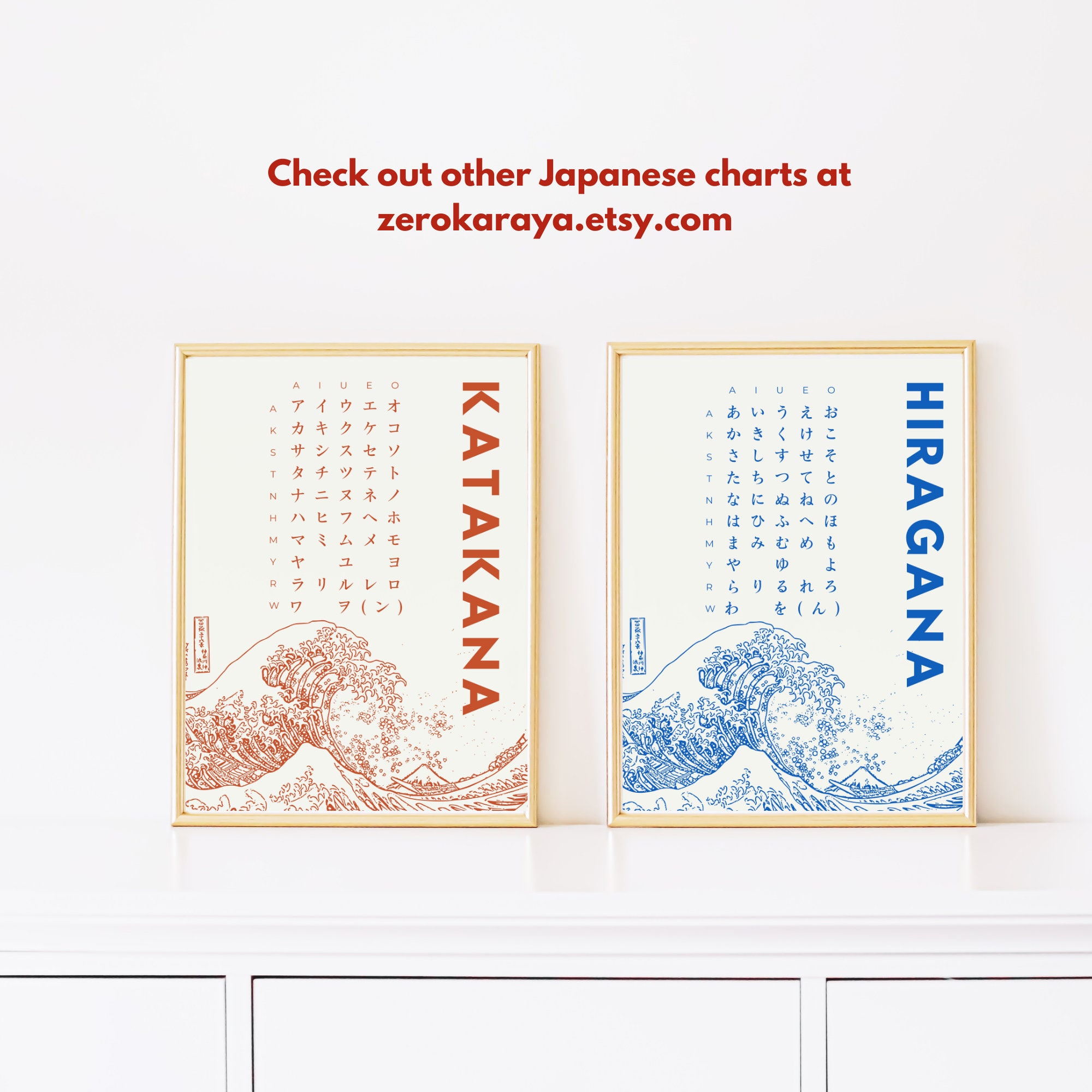 Hiragana Katakana Chart Set of 2, Japanese Alphabet Poster, Educational ...
