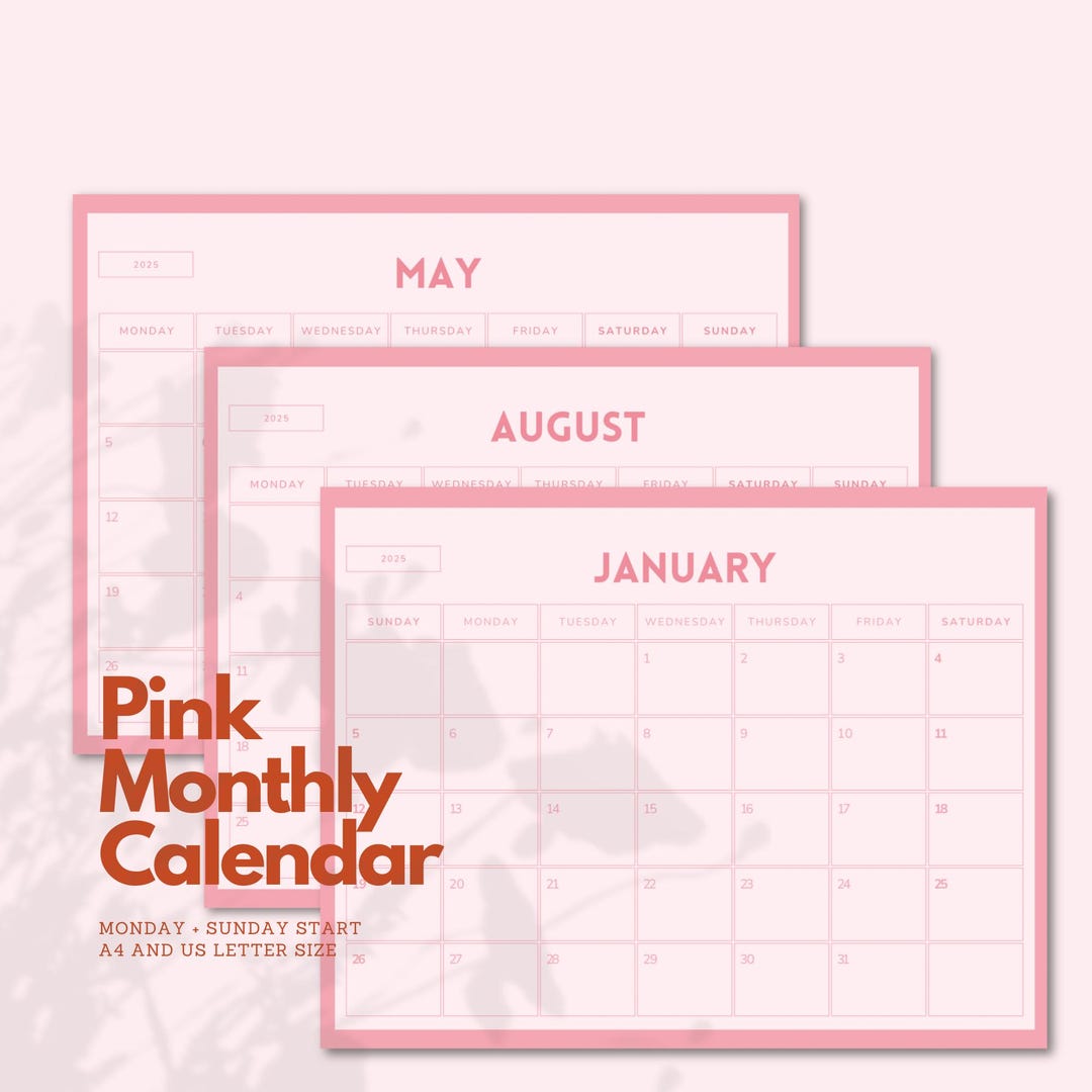 Pink Calendar 2025, Cute Girlie Calendar, Reusable Calendar - Etsy