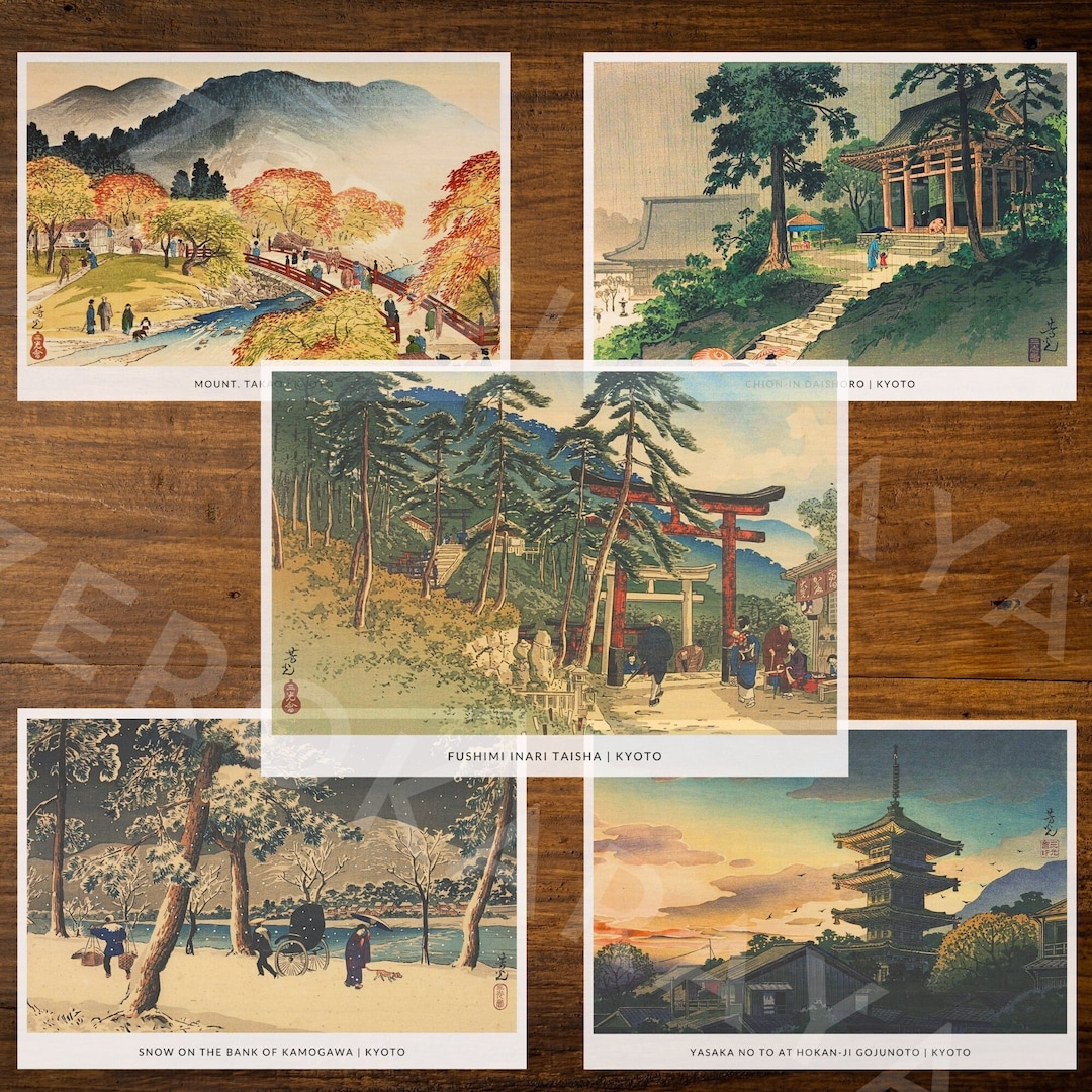 Printable Vintage Kyoto Postcard Sets of 5, Fushimi Inari Shrine, Kyoto ...