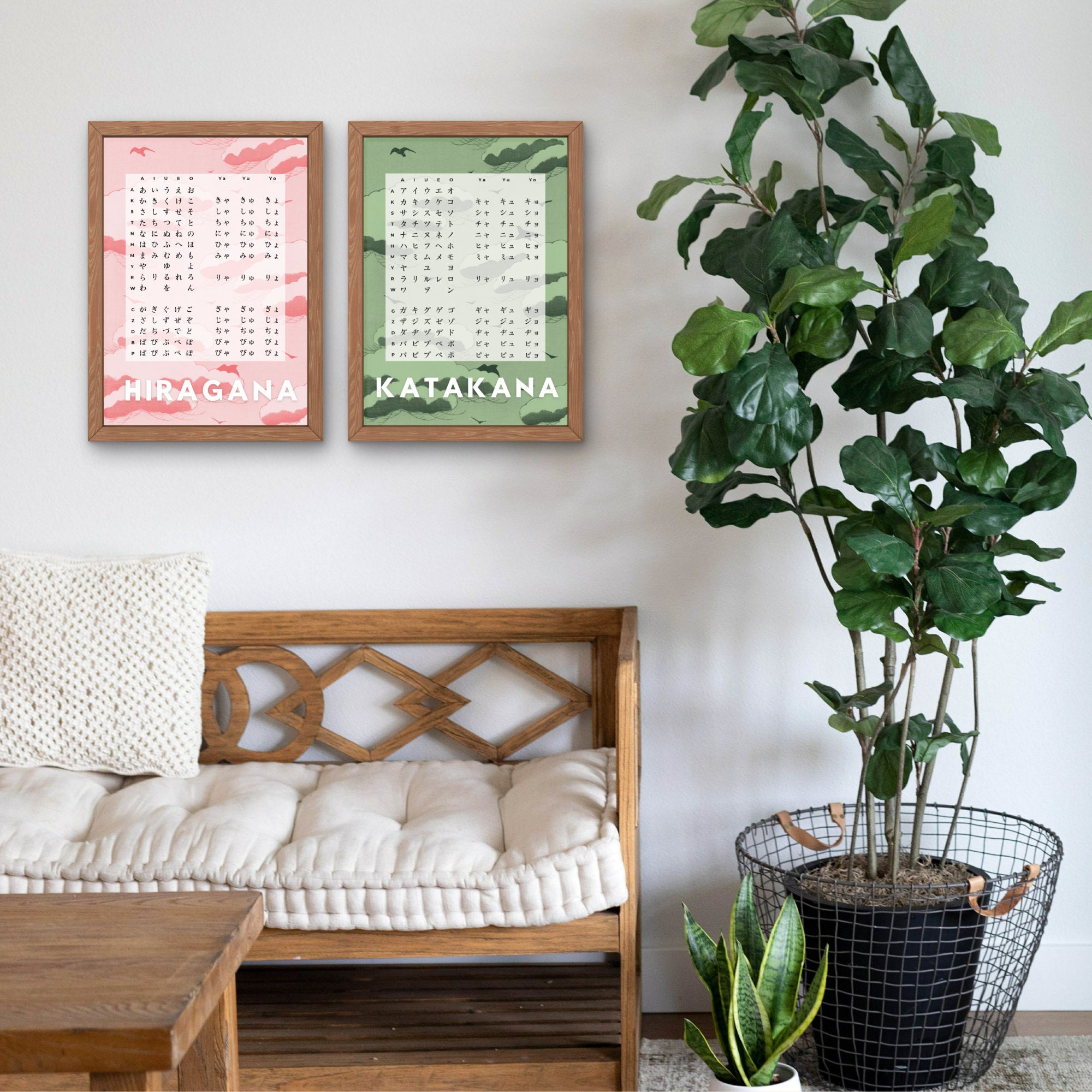 Hiragana Katakana Chart Set of 2, Shin Bijutsukai Artwork, Cute ...