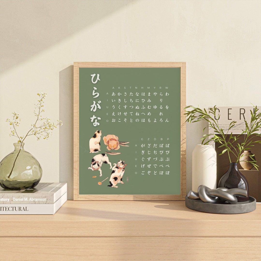 Hiragana Chart, Japanese Alphabet Poster, Japanese Vintage Art ...