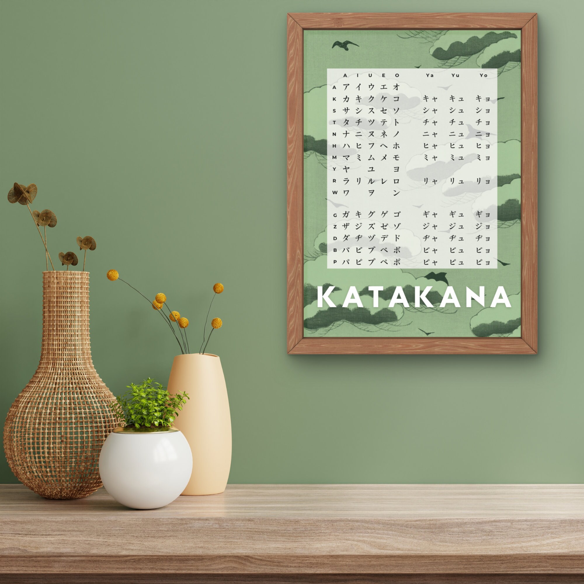 Hiragana Katakana Chart Set of 2, Shin Bijutsukai Artwork, Cute ...