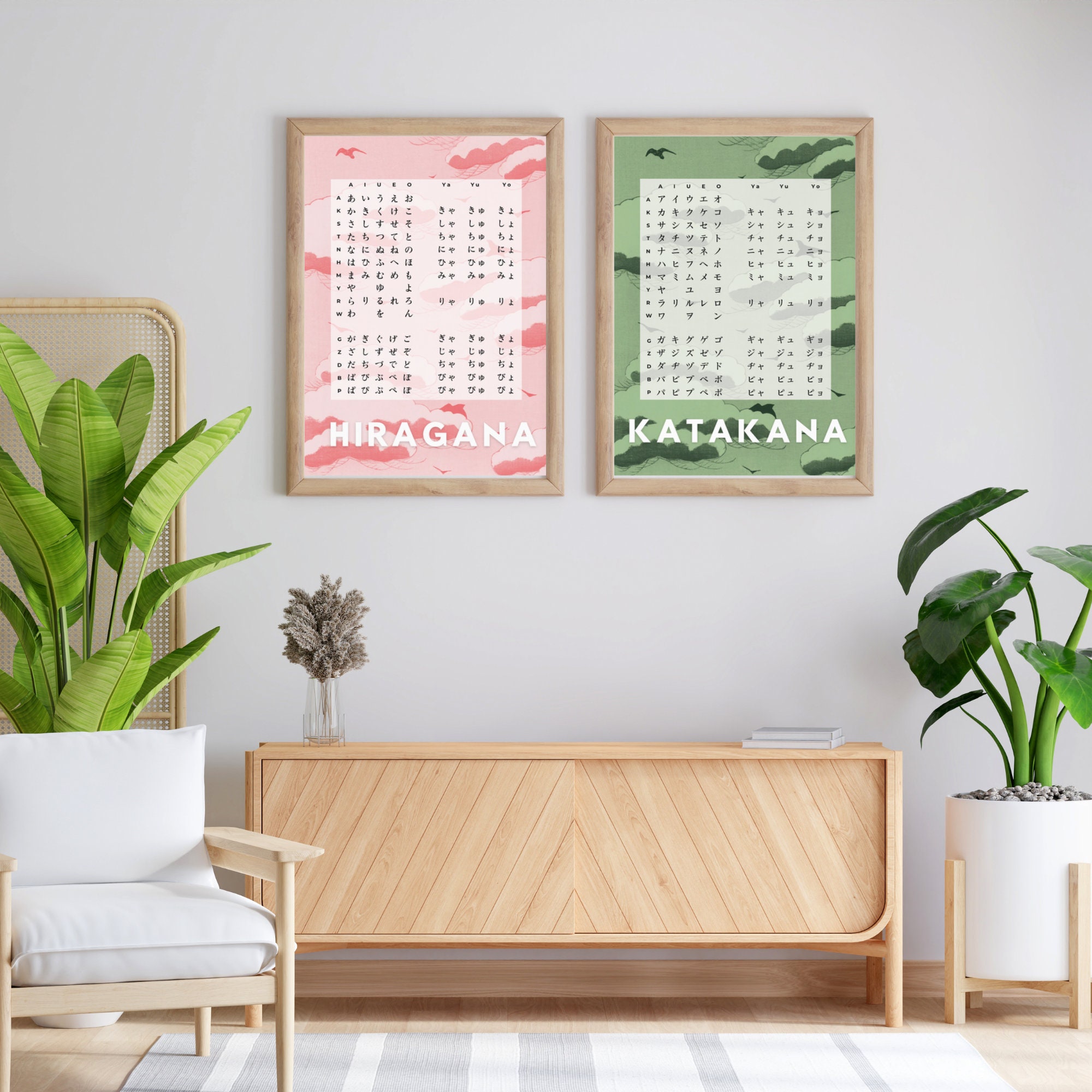 Hiragana Katakana Chart Set of 2, Shin Bijutsukai Artwork, Cute ...