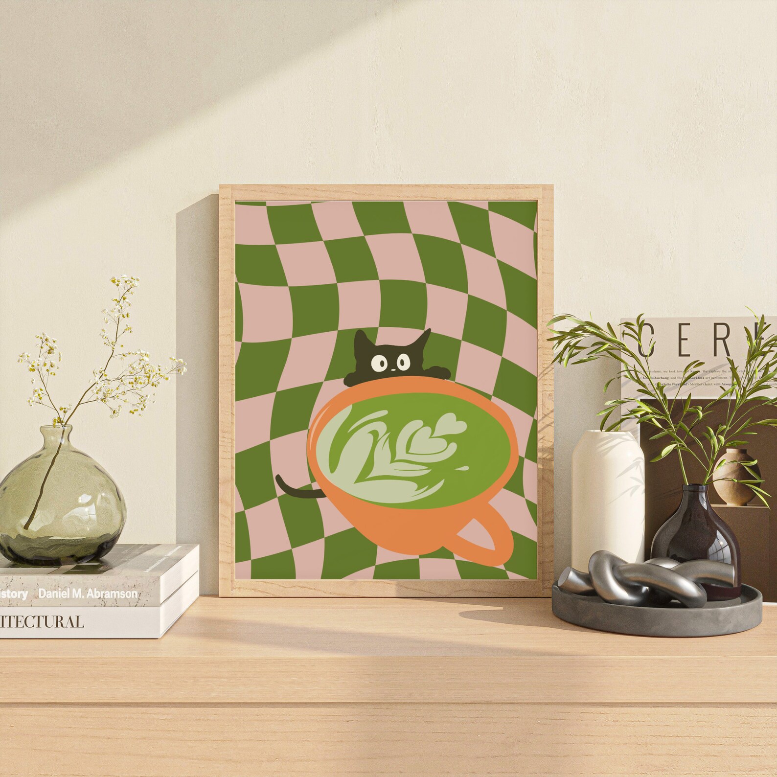 But First Matcha Poster, Black Cat Matcha Latte Wall Decor ...