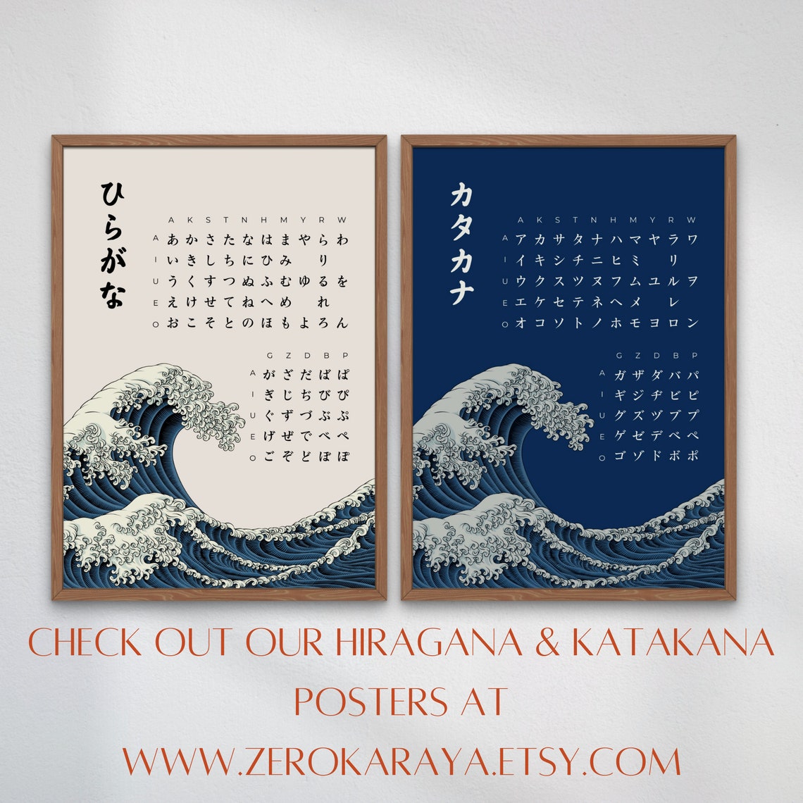 Set of 5 Japanese Hiragana Katakana Chart, Japanese Alphabet Bilingual ...