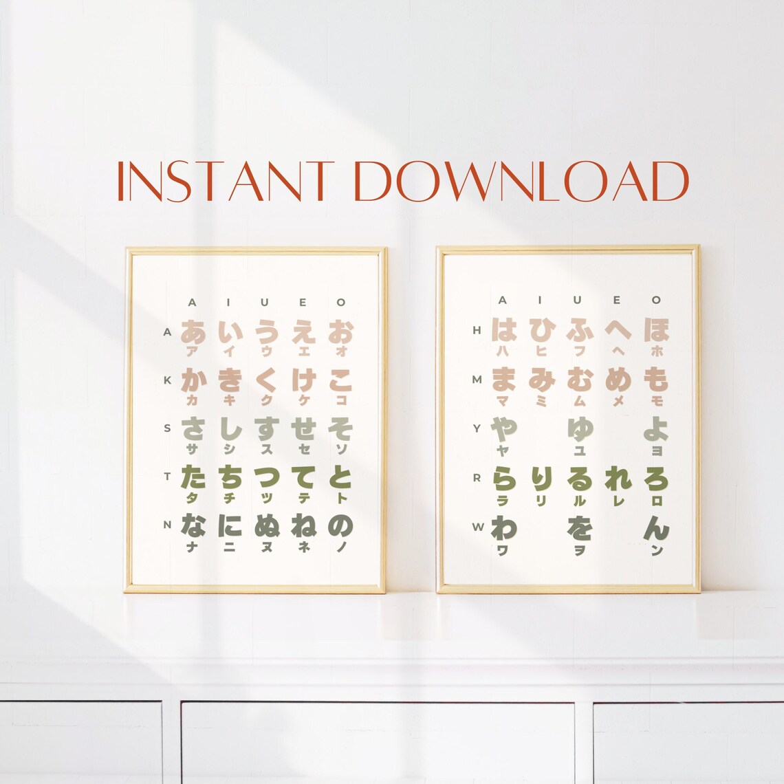 Japanese Hiragana Katakana Chart, Printable Japanese Alphabet Poster ...