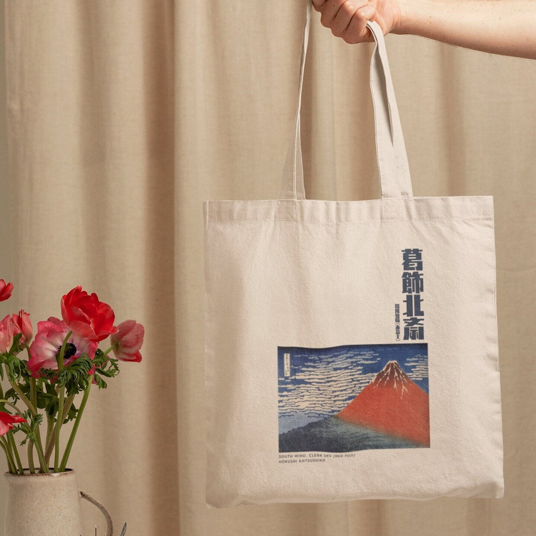 Hokusai Red Fuji Kanji Art Authentic Japanese Art Eco Tote Bag Reusable ...